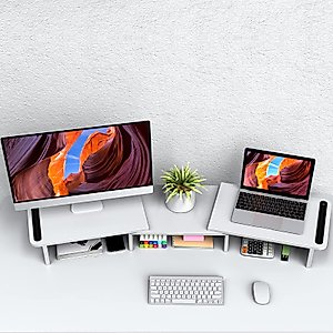 Zimilar 2 Pack Monitor Stand Riser, 3 Height Adjustable Monitor Stand with Unique Star Mesh for Computer + Dual Monitor Stand Riser, Monitor Stand with Adjustable Length and Angle, Wood Monitor riser