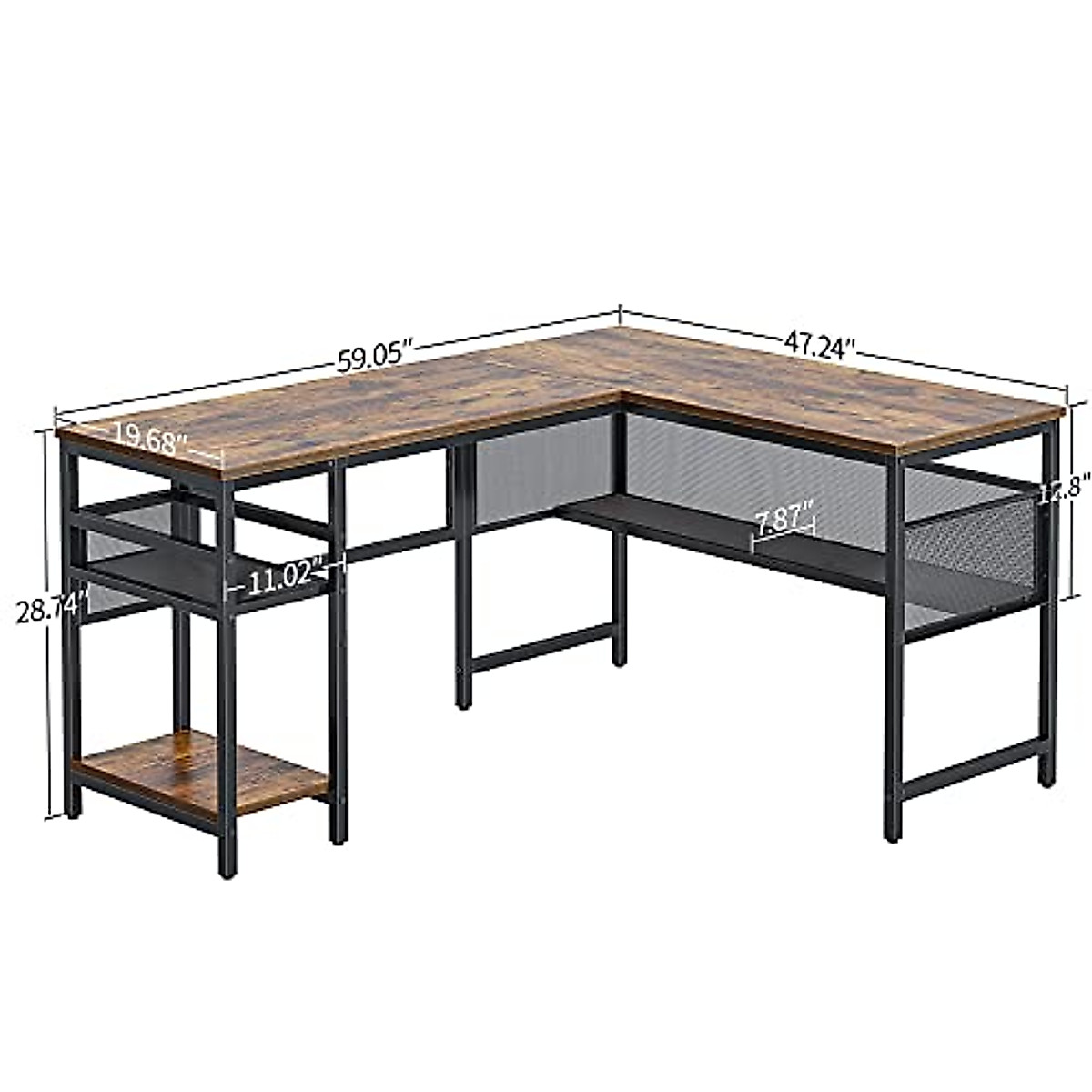 CubiCubi L Shaped Desk with Storage, 59.1 Inch Corner Computer Desk with Shelves, Home Office Workstation for Study or Working, Rustic Brown
