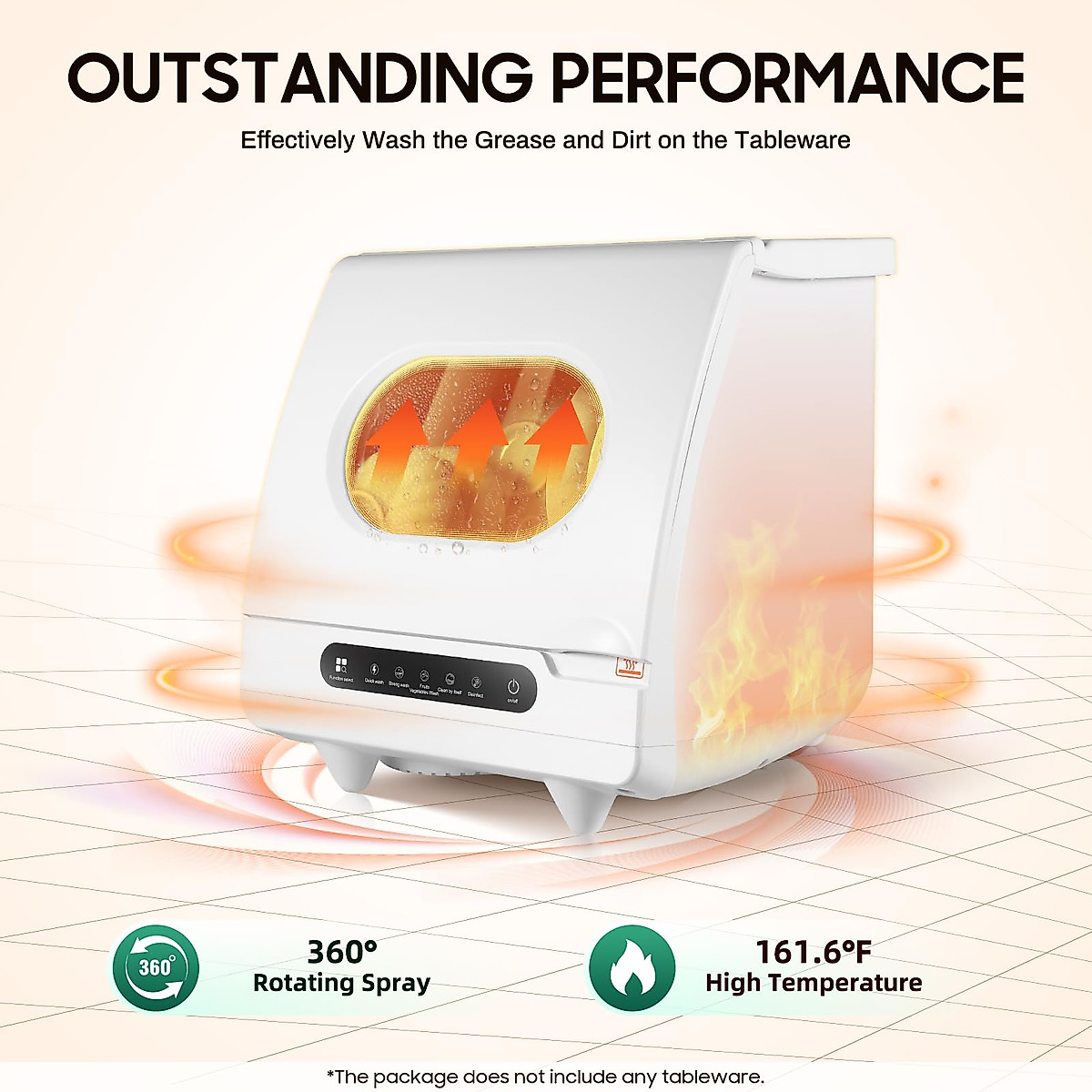 1200W Portable Countertop Dishwasher, 5 Wash Programs Mini Countertop Dishwasher with Water Tank, 360° Spray Arms Intelligent Cutlery Helper for Apartment Kitchen RV Office