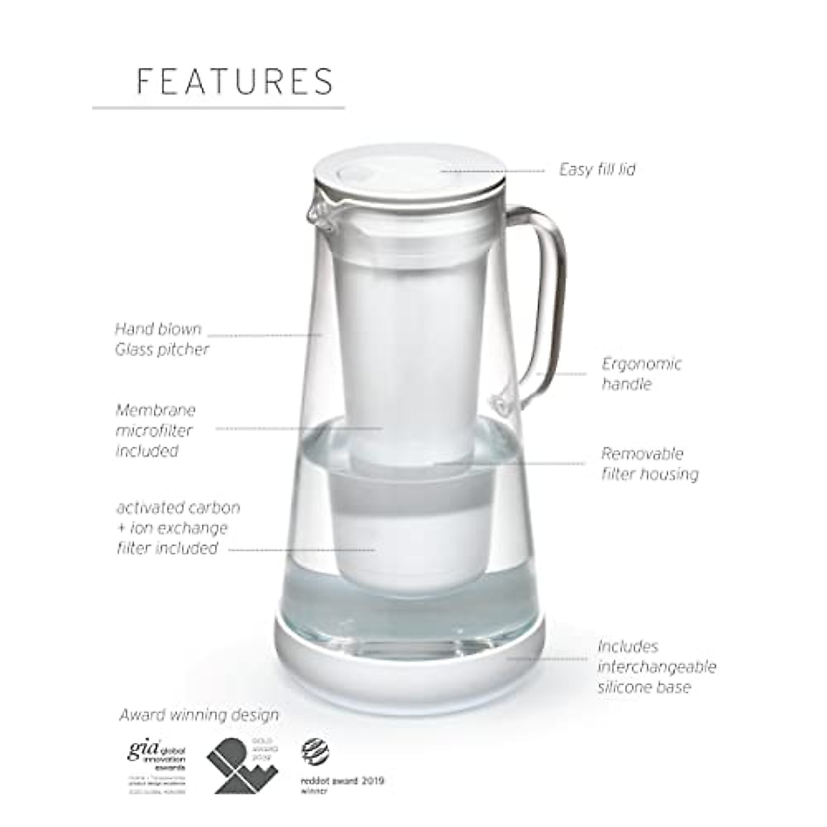 LifeStraw Home Pitcher Glass and Silicone Base 7 cup Pebble