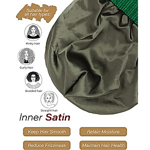 Muryobao Women Satin Lined Beanie Hat Knit Cuffed Warm Winter Hats Faux Fur Pom Pom Silk Lining Slouchy Skull Cap Green