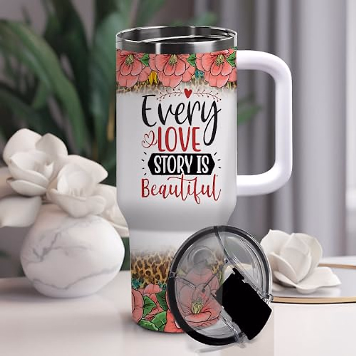 Personalized 40oz Tumbler with Handle – Valentine's craft making-Custom Couple Gift for Anniversary Wedding Gift, Birthday, Mother's Day, Valentine’s Day 3y6n6A