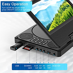 9.5" Portable DVD Player with 7.5" Swivel Display Screen, 5-Hour Built-in Rechargeable Battery, Car DVD Player,Supports SD Card/USB/CD/DVD and Multiple Disc Formats, High Volume Speaker,Black……