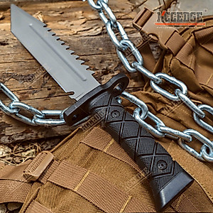 KCCEDGE BEST CUTLERY SOURCE Tactical Knife Hunting Knife Survival Knife Fixed Blade Knife Razor Sharp Edge Camping Accessories Camping Gear Survival Kit Survival Gear Tactical Gear 77077 (Silver)