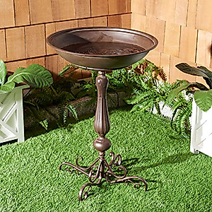 Safavieh Outdoor Collection Orian Rustic Brown Victorian Scroll Iron Garden Patio Backyard Charming Bird Bath PAT5023C