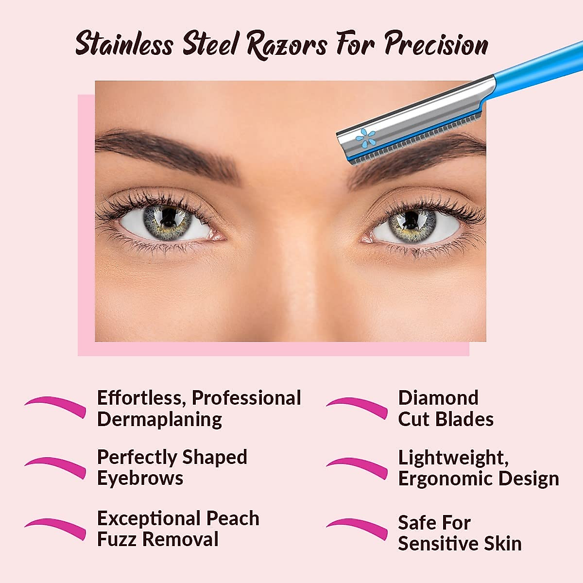 Womens Facial Razor Hair Removal - Dermaplaning Tool Peach Fuzz Remover Shaver Trimmer Women Remove Fine Hair Blue Eyebrow Razors Dermaplane Face Shavers Exfoliating Sensitive Skin Travel Essential
