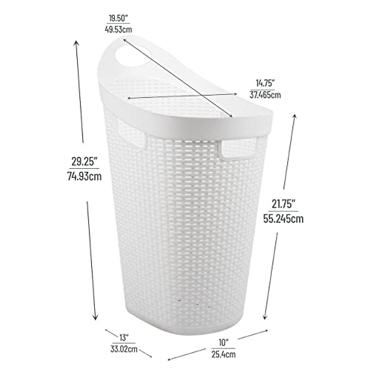 Mind Reader Basket Collection, Mobile Laundry Hamper, 60 Liter (15kg/33lbs) Capacity, Cut Out Handle, Ventilated, Integrated Castor Wheels, 19.5"L x 14.75"W x 29.25"H, White