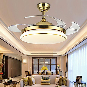 Lighting Groups 42" Invisible Ceiling Fan Chandelier with Remote Control 3 Changed Light and 6 Fan Speed Retractable Ceiling Fan for Indoor Living Room Bedroom Reversible Cool Ceiling Fan (Rose Gold)