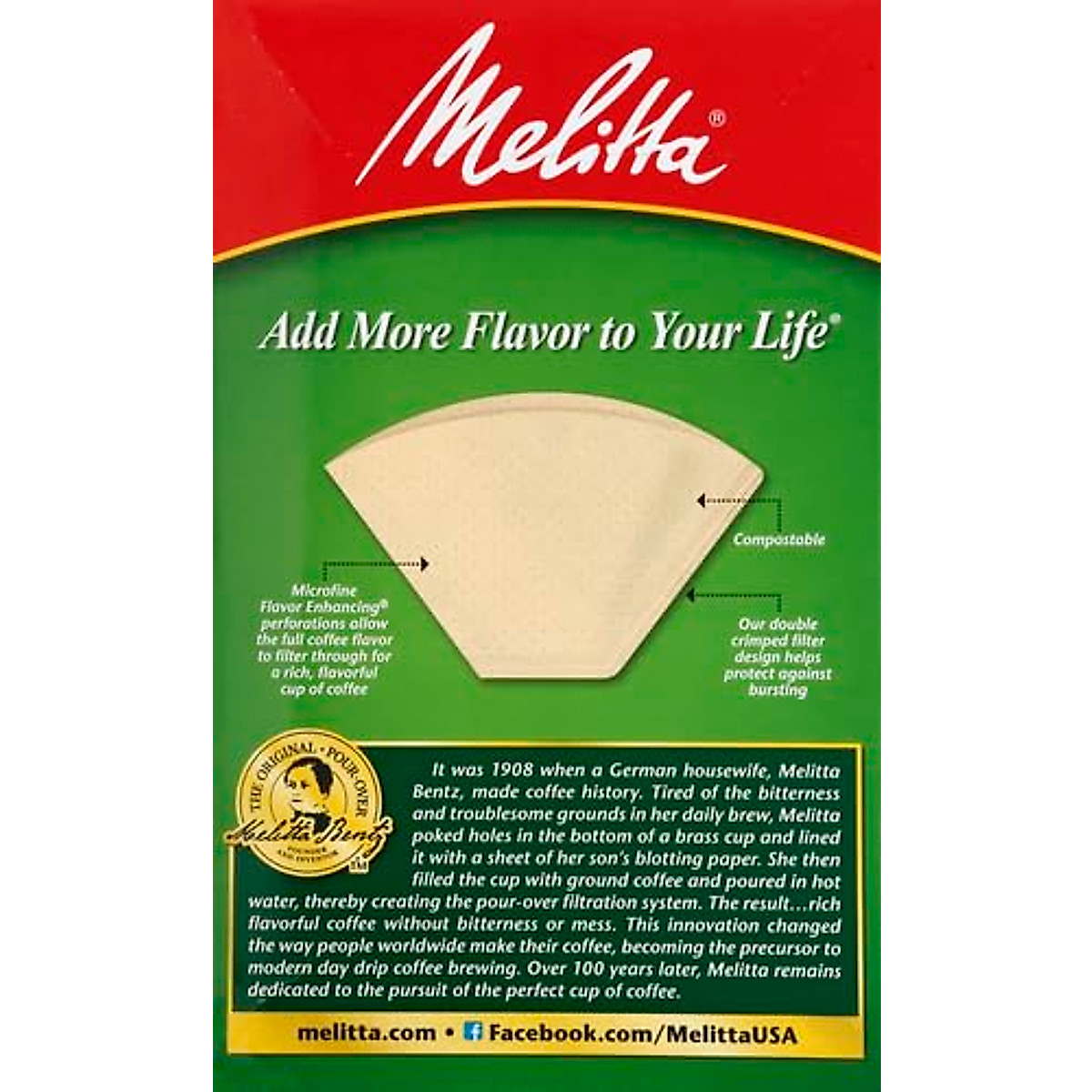 Melitta #2 Cone Coffee Filters, Natural Brown, 40 Count