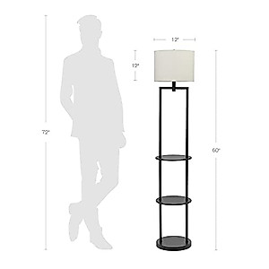 Catalina 19651-001 Mid-Century Modern Round Etagere Floor Lamp with Shelves and Linen Shade, 60", Black Classic