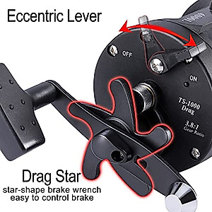 Sougayilang Trolling Reel Graphite Level Wind Fishing Reels, High Speed Gears Smoothest Drag, Popular Method Used Boat Saltwater Surf Casting Fishing,Size 3000L