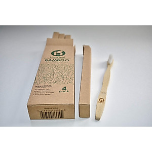 4 Pack Bamboo Toothbrushes by Hope Leaf ((Firm Bristles)) Natural Biodegradable Durable Vegan Organic