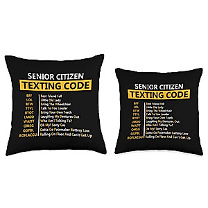 Senior Citizen Texting Code elderly person dad Funny Senior Citizen's Texting Code Fathers Day for Grandpa Throw Pillow, 18x18, Multicolor