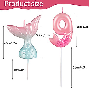 Mermaid Birthday Candles, Number 3 Candle with 2pcs Mermaid Tail Cake Toppers, Mermaid 3rd Birthday Decorations Girl, Little Mermaid Party Favors Cake Decor Anniversary Celebration Supplies