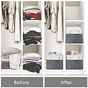 WISELIFE Storage Basket Bins [3-Pack] - Large Collapsible Storage Cubes Organizer for Shelf Closet Bedroom, Perfect Storage Box with Handles（Grey Patchwork, 15" x 11" x 9.5"）