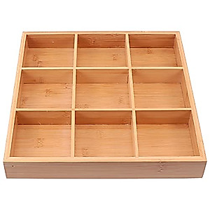 DOITOOL Serving Tray with 9 Compartments - Wooden Tray Divided Tray for Serving Food - 13in Square Tea Tray Food Tray for Hot Pot, Fast Food, Breakfast, Tea Coffee Table Christmas