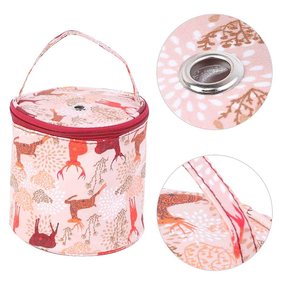Knitting Storage Bag, Small Yarn Organizer Portable Crochet Bags Tote Mini Drum Crocheting Hooks Set Case Sewing Suppliers Basket Zipper Closure Store Skein Ball Short Needles Mother Gift Beginner