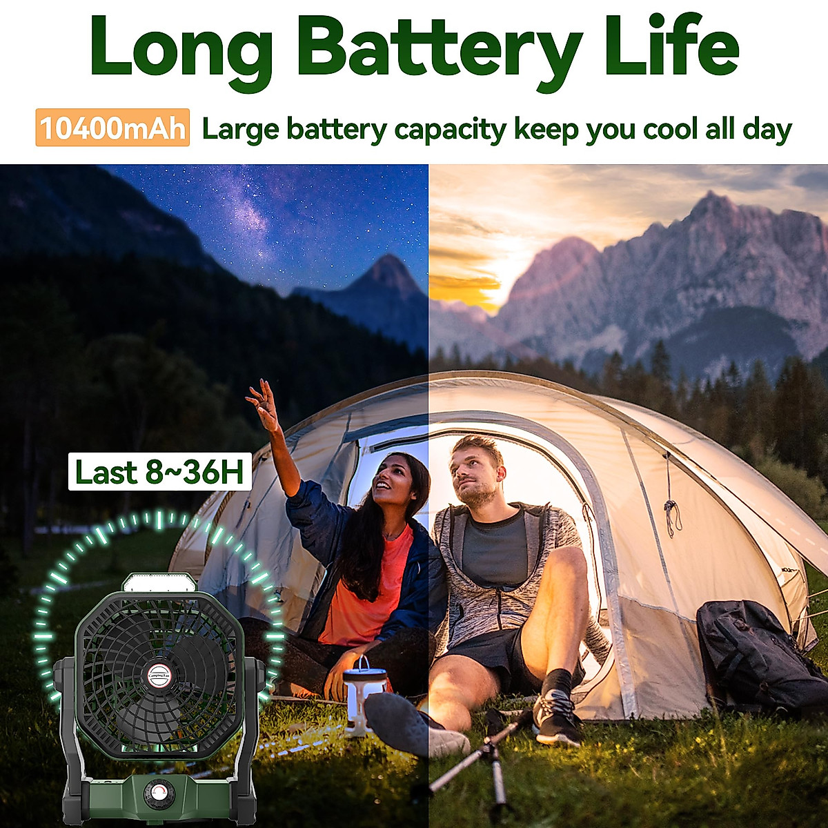 Camping Fan for Tent Fan Rechargeable Fan Portable Fan Battery Powered Fan 10400mAh Battery Operated Fan Personal Fan for Desk Fan with LED Lantern Fan for Camping Essentials for Travel Home