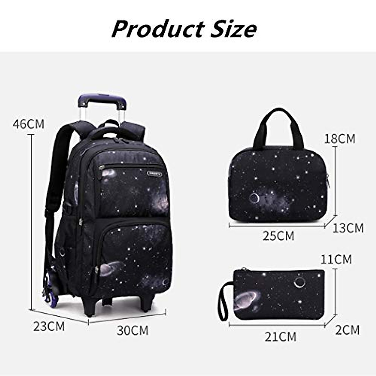 Boys Rolling Backpacks Kids'Luggage Wheeled Backpack for School Boys Trolley Bags Space-Galaxy Durable Bookbag with Lunch Bag