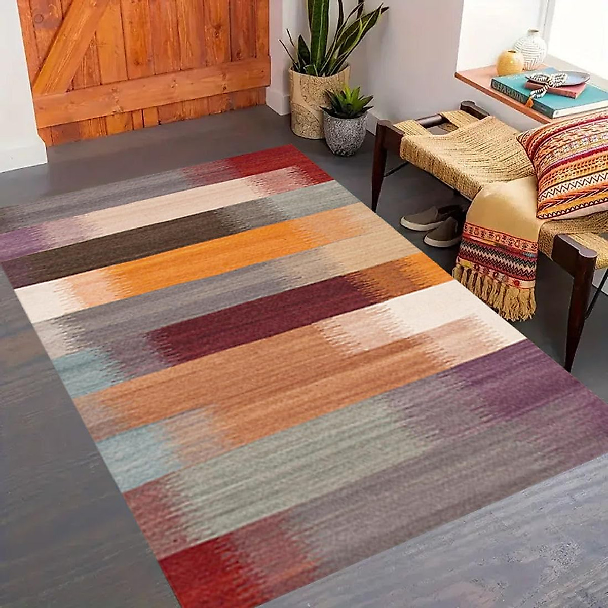 FINOREN Simple and Comfortable Carpet.3x5 Feet,Suitable for Bedroom,Living Room,Apartment,Machine Washable, Non-Slip Soft Modern Interior Rug,Smudge-Proof,Non-Shedding.Red,Orange.