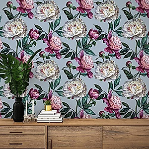 CHIHUT Self Adhesive Floral Wallpaper Roll Peel and Stick Vintage Floral Contact Paper for Cabinets Removable Blue Vinyl Wall Paper Waterproof for Bathroom Living Room Wall Shelves 17.7”x236”