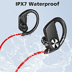 Bluetooth Earbuds Running Headphones, Wireless Workout Headphones Earbuds IPX7 Waterproof with Earhooks, Sport Stereo Sweatproof in-Ear Earphones, 16 Hour Playtime - BlackRed