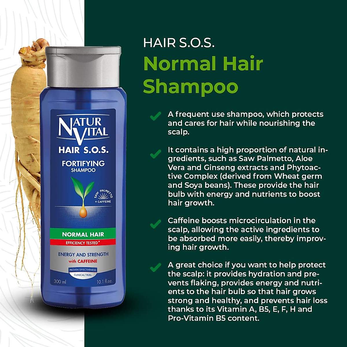 NaturVital Unisex, Natural Aloe Vera & Ginseng Organic Hair SOS Revitalizing Shampoo for Normal Hair, Prevents Hair Breakage, Cruelty-Free & Paraben-Free