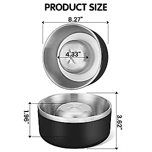 PETTOM Slow Feeder Dog Bowl, 18/8 Stainless Steel Dog Bowl Slows Down Food, Non-Slip Rubber Bottom Pet Food Water Bowl (50oz, Black)