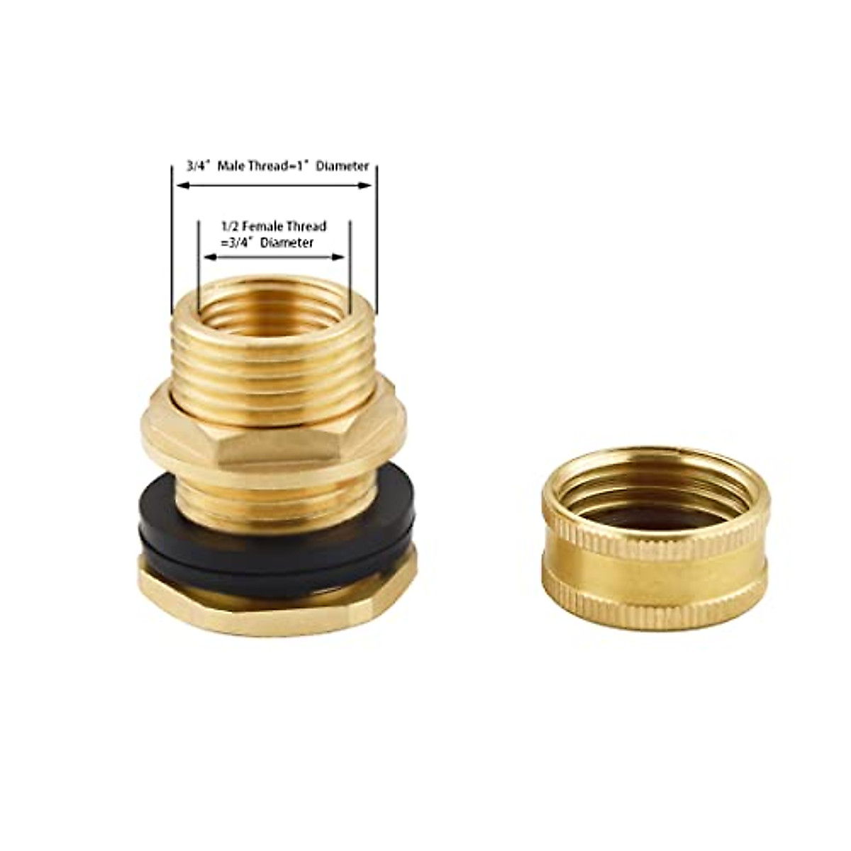 Wantmatch Brass Garden Hose Bulkhead Fitting with Plug,1/2" Female NPT 3/4" Male GHT Garden Hose Threaded,Brass Water Tank Connector 2 Pack