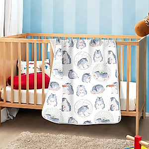 Nnamluu 30"X40" Baby Cotton Blanket Cute Gray Hamster Nursery Blankets for Infants Receiving Blanket Swaddle Blanket