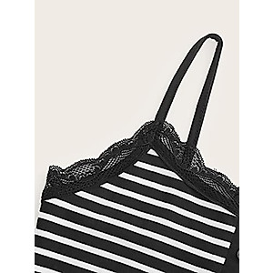 SOLY HUX Women's Contrast Lace Spaghetti Strap Cami Crop Tops Casual Camisole Black and White S