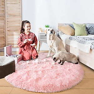 Noahas Fluffy Round Rug 4Ft,Pink Rugs for Bedroom Girls,Fuzzy Rug for Kids Room,Shaggy Bedroom Carpet,Circle Shag Area Rug,Soft Nursery Rug,Room Decor Aesthetic
