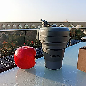 RANARO Silicone Collapsible Coffee Cups Sports Water Bottle Portable Leak Proof Water Bottle for Travel, Gym, Yoga 350ml-12OZ