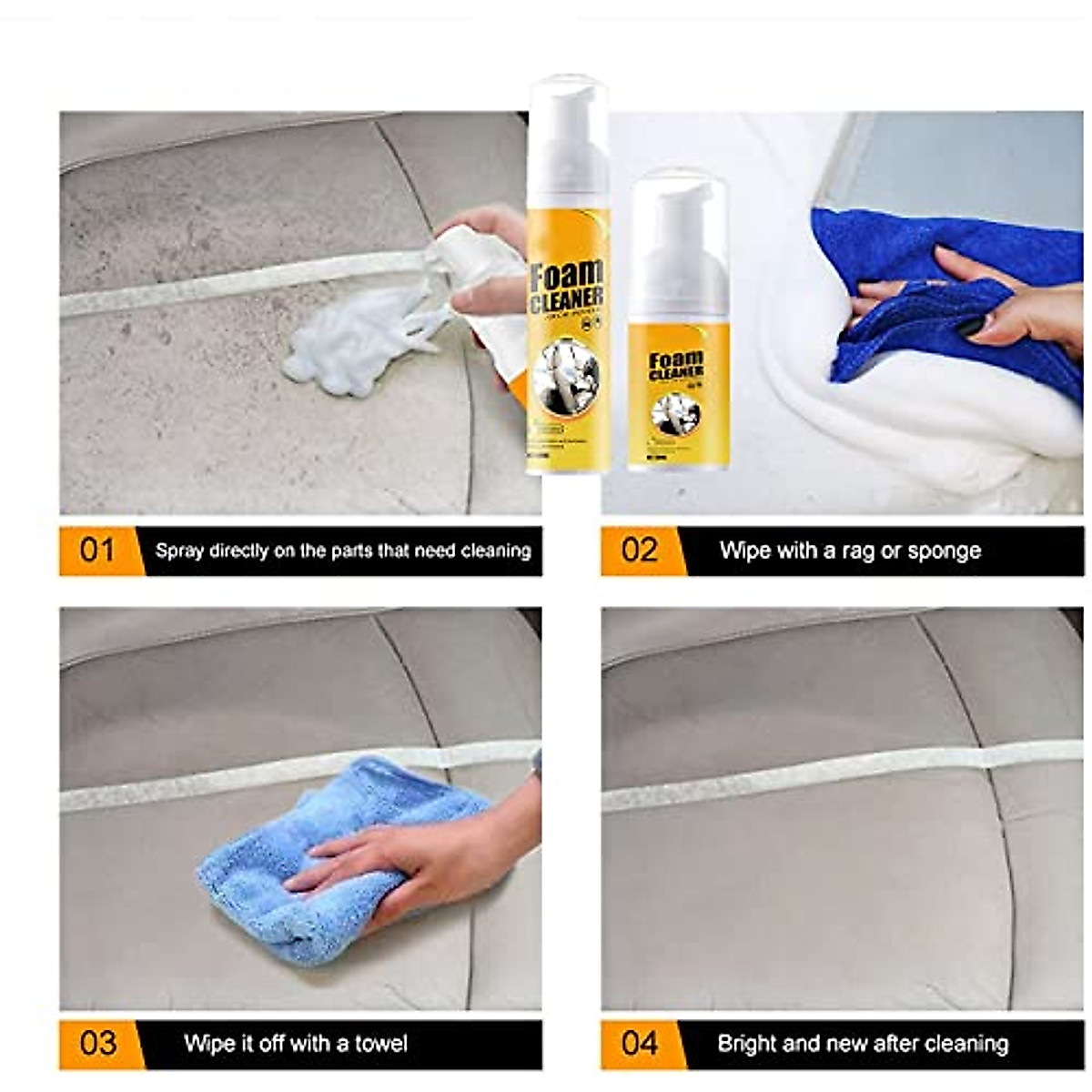 NHIKLATA 2PCS Car Foam Cleaner Spray, Powerful Stain Removal Kit, Multifunctional for House Kitchen (100ml)