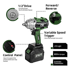 Prostormer Cordless Impact Wrench 580Ft-lbs(800N.m), 1/2" Brushless High Torque Impact Gun Kit with 4.5Ah Rechargable Battery, Charger & 8 Sockets for Home Car Tire Nuts