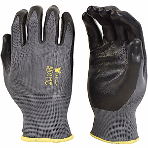 12 PAIRS Mens Working Gloves with Micro Foam Coating - Garden Gloves Texture Grip - men’s Work Glove For general purpose, construction, yardwork, X-Large,Grey/Black