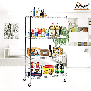 EFINE Chrome 4-Shelf Shelving Units and Storage Rack on Wheels with Shelf Liners Set of 4, NSF Certified, Adjustable Matel Wire Shelving Unit Rack for Garage, Kitchen, Office(30W x 14D x 50H)