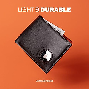 Mens Wallet with AirTag Holder, Slim Genuine Leather Bifold AirTag Wallet with Money Pocket, RFID Blocking, 9 Card Slots, Bill Divider, ID Window (Black & Orange)