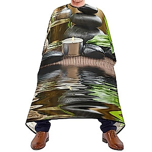 Flradish Zen Basalt Stones on Wood Barber Cape Waterproof Polyester Hair Cutting Salon Cape Adjustable Neckline Hair Hair Cutting Beard Hairdressing Cape Accessories 55×64 Inch