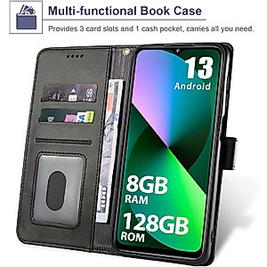 TTYSHTT for oukitel C35/C36 Case and Tempered Glass Screen Protector, PU Leather Flip Cover Wallet Phone Case Protector [Full Protection] [Card Slots] [Kickstand] for oukitel C36, Black