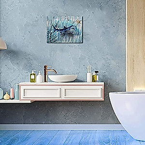 Canvas Wall Art For Bathroom Pictures For Wall Art Coastal Beach Submarine Picture Bedroom Living Room Bathroom Sign Blue Decor Ocean Canvas Artwork Paintings For Dining Room Office Spa 20x16 Inch