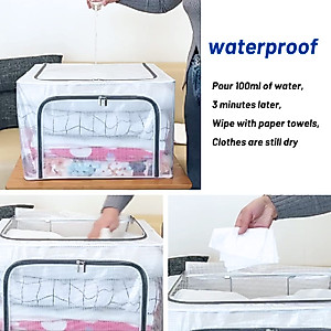 PENGFULL 2 Pack PVC Clear Window Storage Bins,Large Foldable Storage Bins Boxes with Steel Frame, Stackable Container Organizer Set with Carrying Handles,2 Clear Windows,Front Window Take Out, 66L