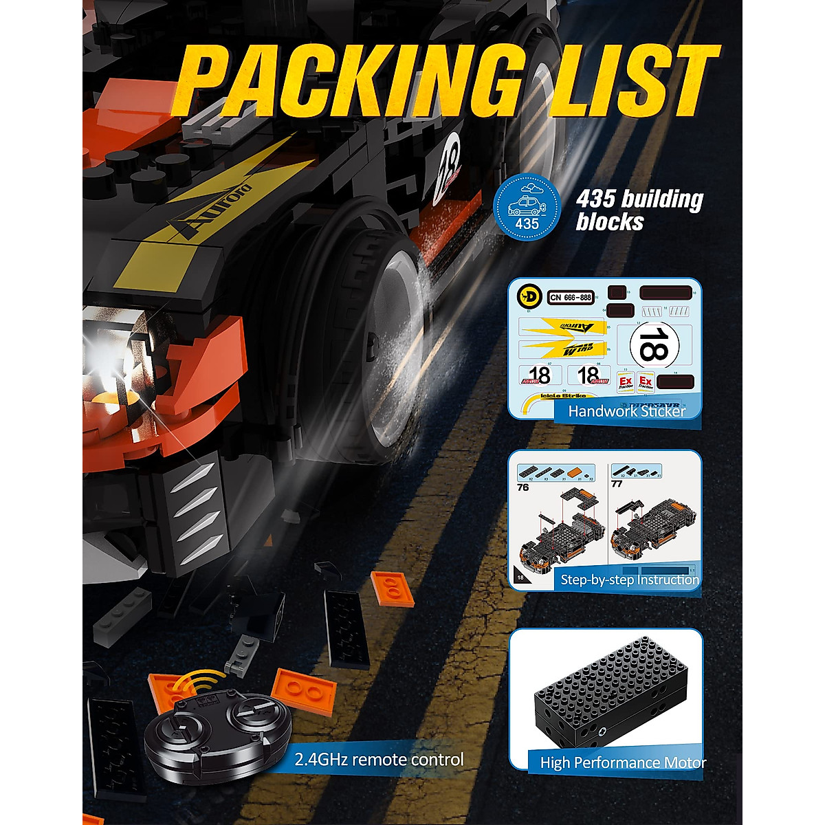 Wise Block Racing Car Building Block Set, 435 PCS Building Kits, Race Engineering Toy for Teen Builders,Collectible Car Construction Kit for Boys and Girls, RC Cars Birthday Gifts for Kids Age 8+