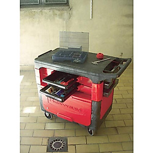 Rubbermaid Commercial Products Trades Tool Utility Cart, Locking Cabinet, with 2 Parts Boxes and 4 Parts Bins, 330 lb. Capacity, 5" Casters, Black, for Warehouse/Garage/Cleaning/Maintenance