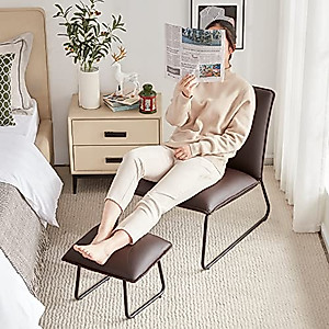 Modern Accent Chair, Living Room Chair with Footrest, Faux Leather Waterproof Fabric Armless Accent Chairs, 16″High Comfy Mid Century Modern Chair for Office Bedroom Chairs for Adults Lazy Corner