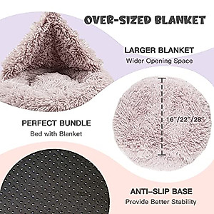 Himax Calming Dog Bed & Cat Bed, Fluffy Dog Bed with Blanket Attached, Round Dog Beds for Small, Medium Dogs and Cats (20"/26"/35")