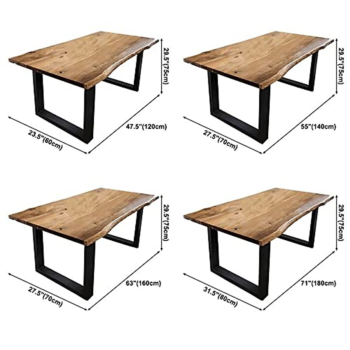 LAKIQ Industrial Solid Wood Dining Table Farmhouse Rectangle Kitchen Dining Room Table Living Room Coffee Table with Metal Double Pedestal-Table Only (47.2" L x 23.6" W x 29.5" H)