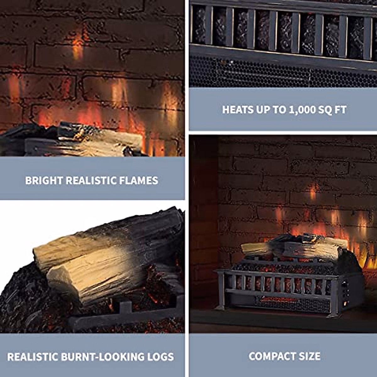 Country Living 20 inch Electric Log Set | 400 Sq Ft Heater - Faux Logs Insert with Infrared Flames for Existing Fireplaces | Remote Control Included