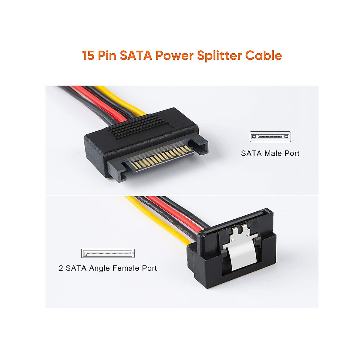 CableCreation SATA Power Cable, [2-Pack] 6-Inch SATA 15 Pin Male to 2xSATA 15 Pin Down Angle Female Power Splitter Cable