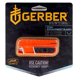 Gerber Gear Vital Pocket Folding Hunting Knife 2.8" Replacement Blades with 12 Blades and Disposal Container, Sharp Blades for Field-Dressing and Skinning, Pack of 12